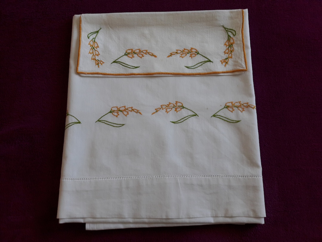 Vintage Baby Bedding Set, Hand Embroidered Flat Sheet, Vintage French ...