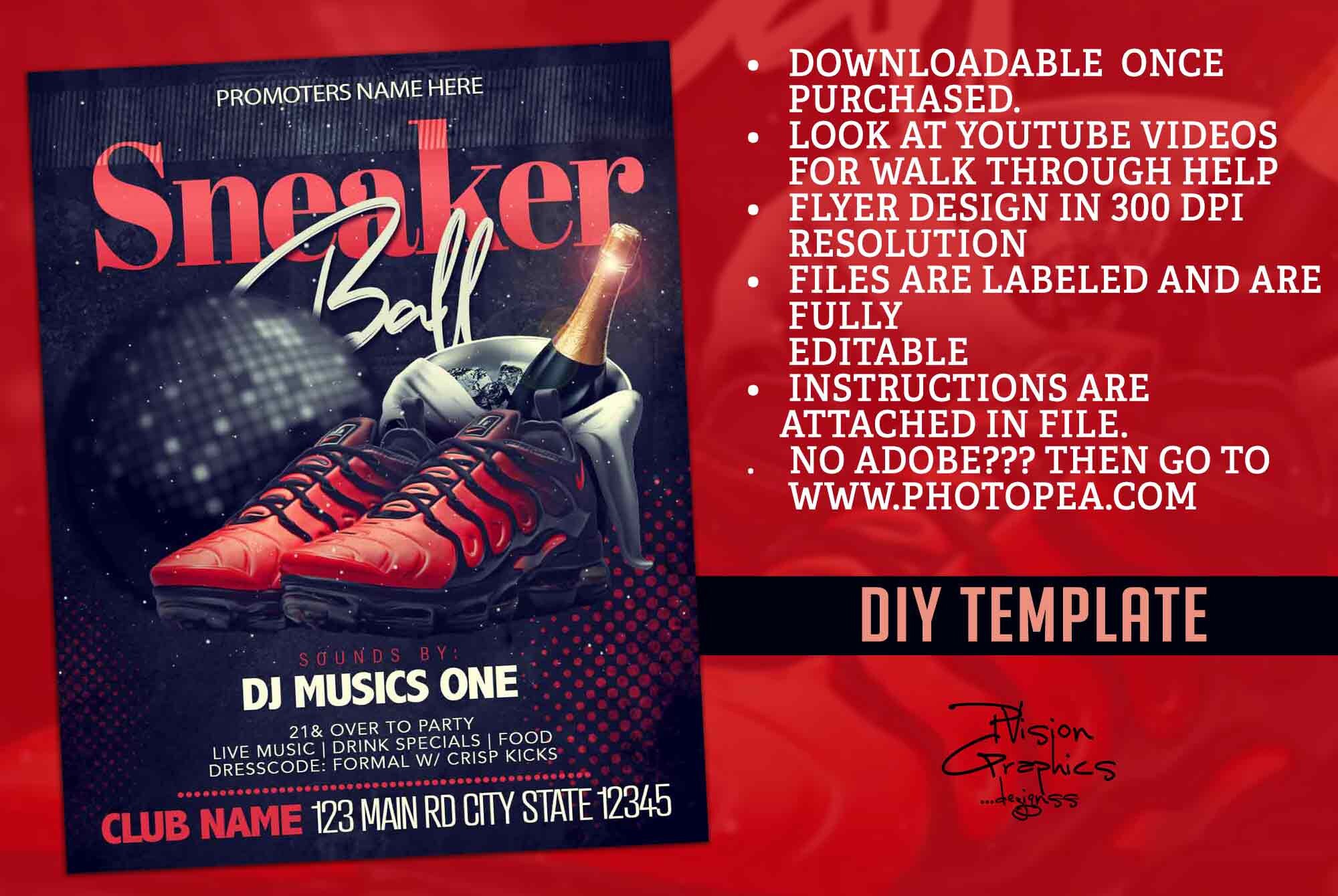 Sneaker Ball Flyer Template: Fully Editable Adobe Photoshop - Etsy