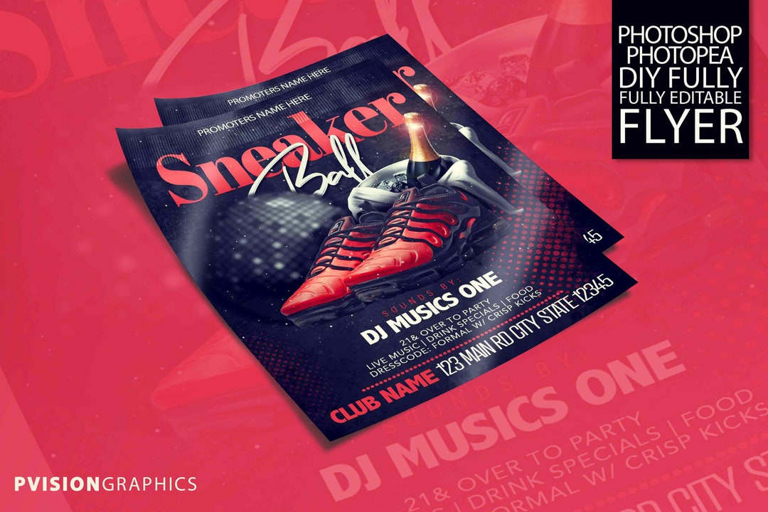 Sneaker Ball Flyer Template: Fully Editable Adobe Photoshop Flyer - Etsy