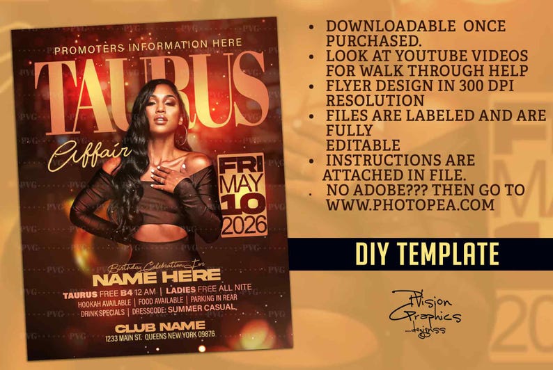 Taurus Party Template Flyer: NOT for Canva. Works With Adobe Photoshop ...