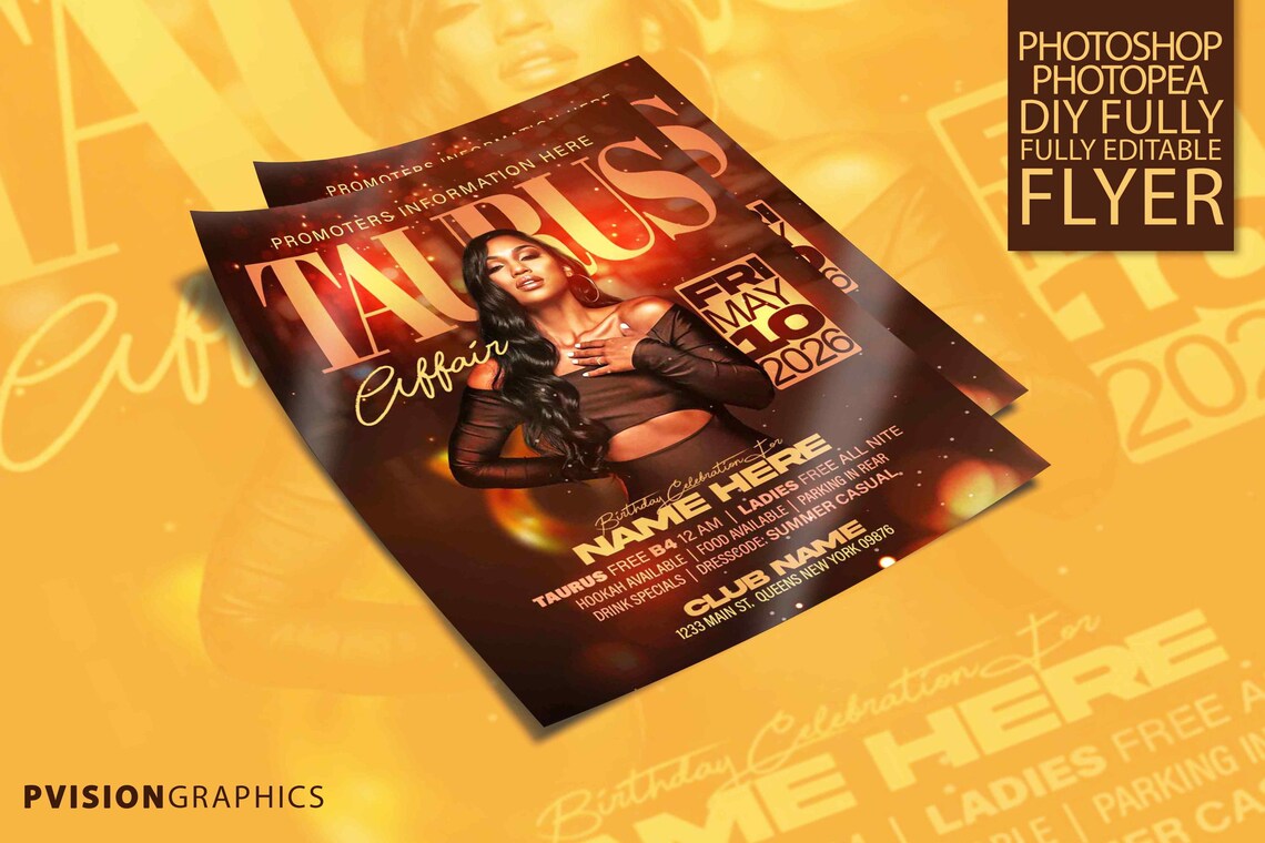 Taurus Party Template Flyer: NOT for Canva. Works With Adobe Photoshop ...