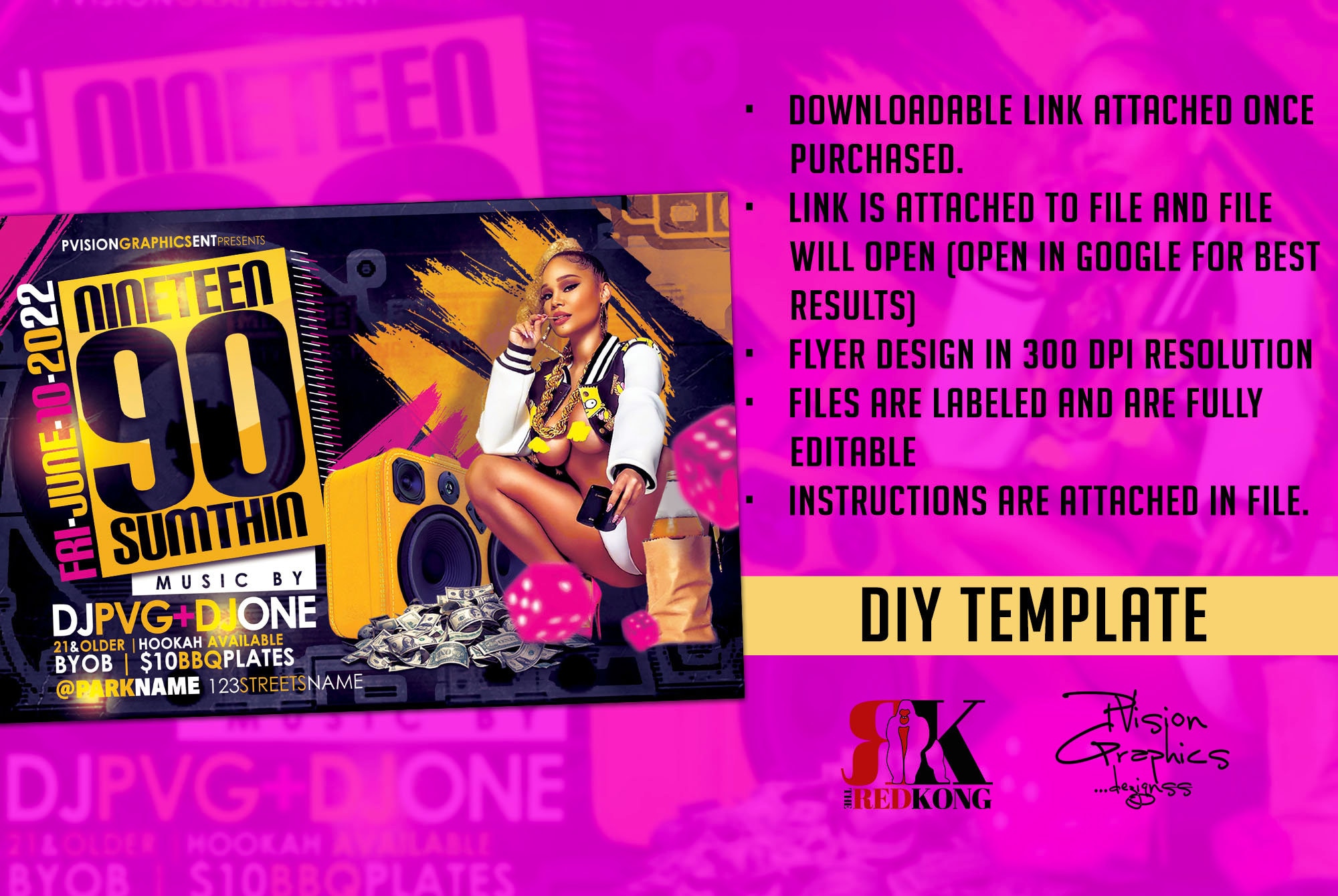 90s Party Flyer Template (HD Eflyer) Fully Editable PSD File - Etsy