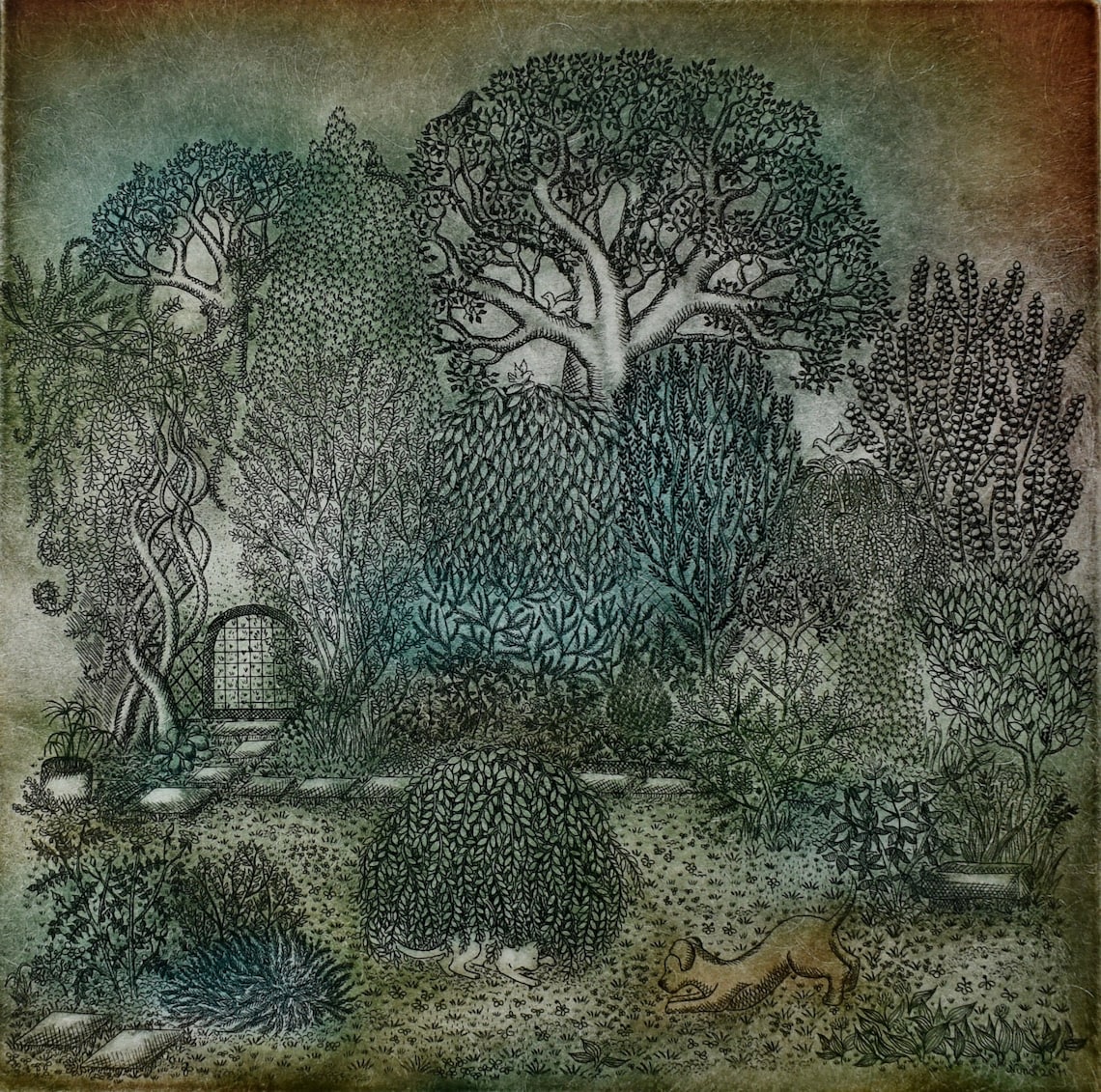 Enchanted Garden Original Etching Fine Art print Engraving | Etsy