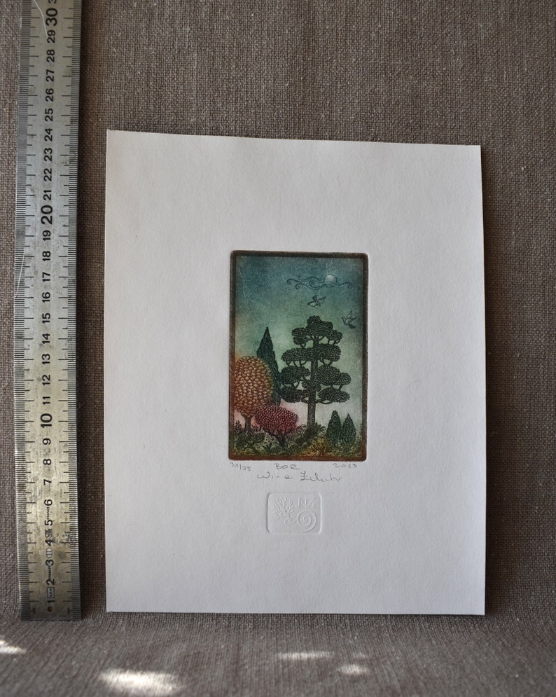 Pine Tree Original Etching Limited Edition Print Colour | Etsy
