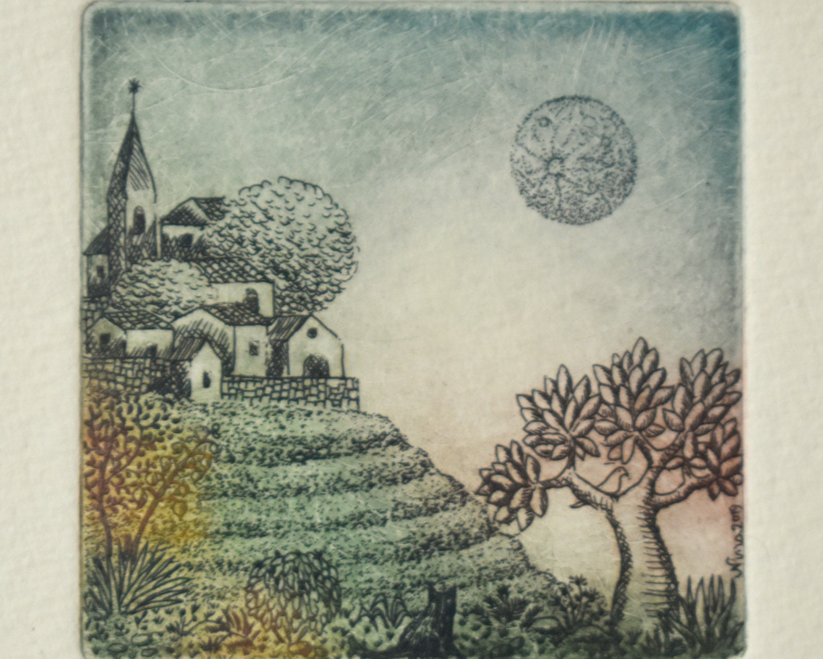 Full Moon Original Etching Small Engraving Wall Art - Etsy