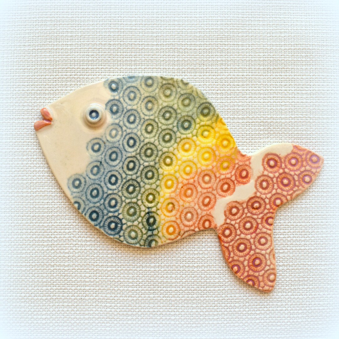 Handmade Ceramic Rainbow Fish Wall Hanging: Garden Decor - Etsy