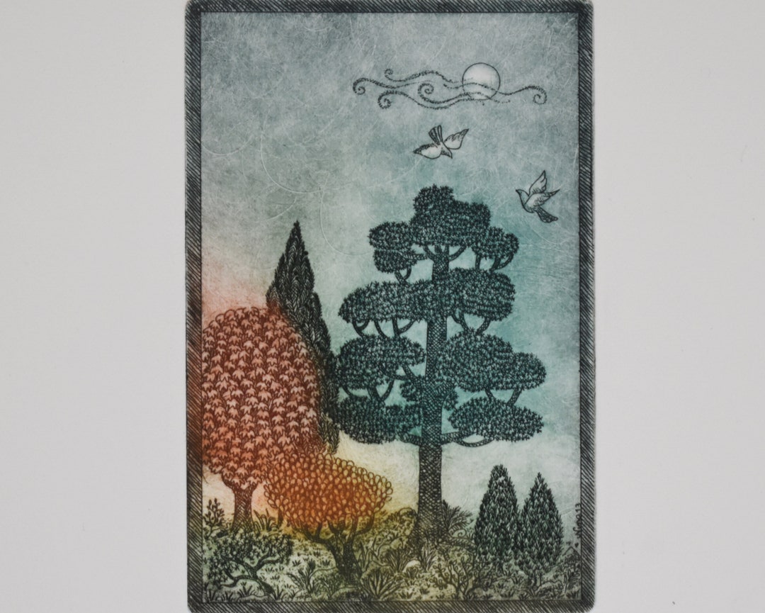 Pine Tree Original Etching Limited Edition Print Colour - Etsy