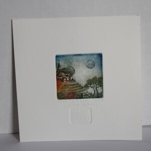 Full Moon Original Etching Small Engraving Wall Art | Etsy