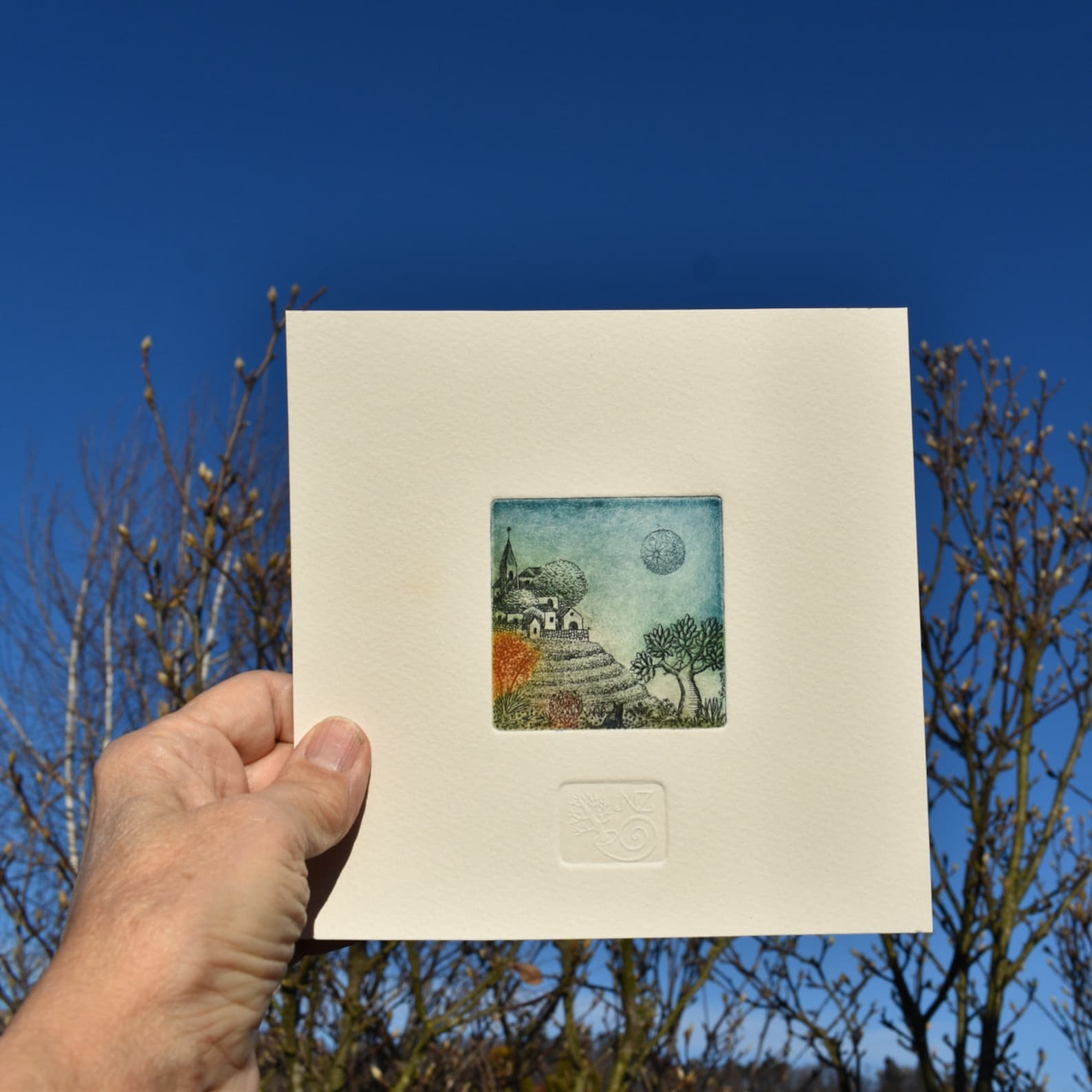 Full Moon, Original Etching, Small Engraving, Wall Art, Spiritual ...