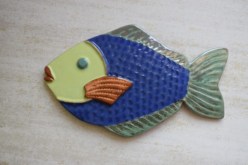 Blue Fish, Handmade Ceramic Fish, Fish Wall Décor, Garden Décor Fish ...