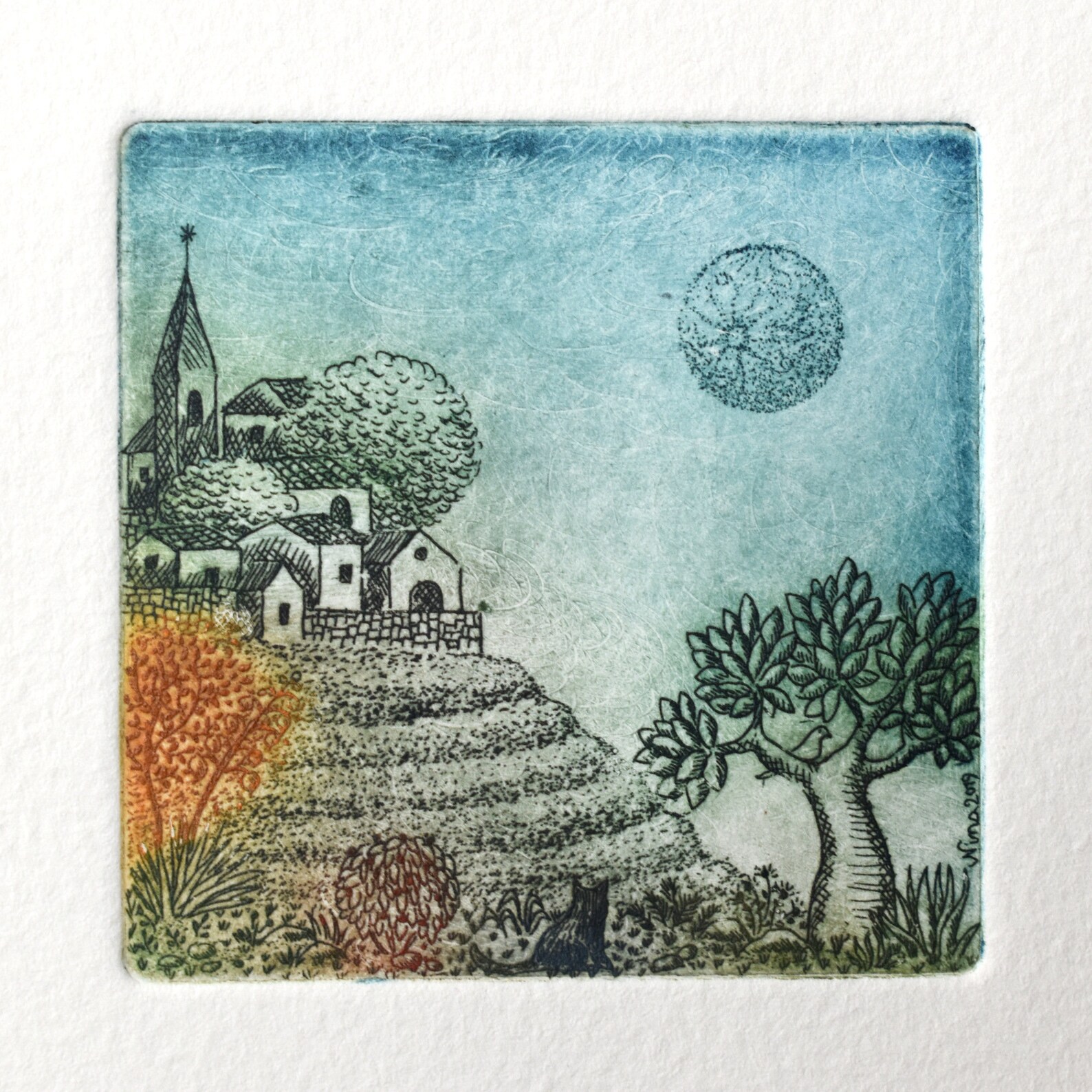 Full Moon, Original Etching, Small Engraving, Wall Art, Spiritual ...