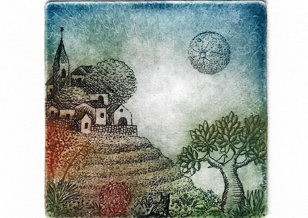 Full Moon Original Etching Small Engraving Wall Art | Etsy