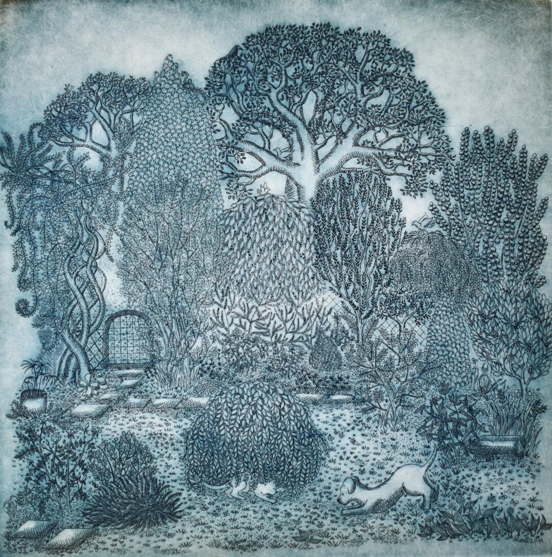 Enchanted Garden, Original Etching, Fine Art Print, Engraving, Garden ...