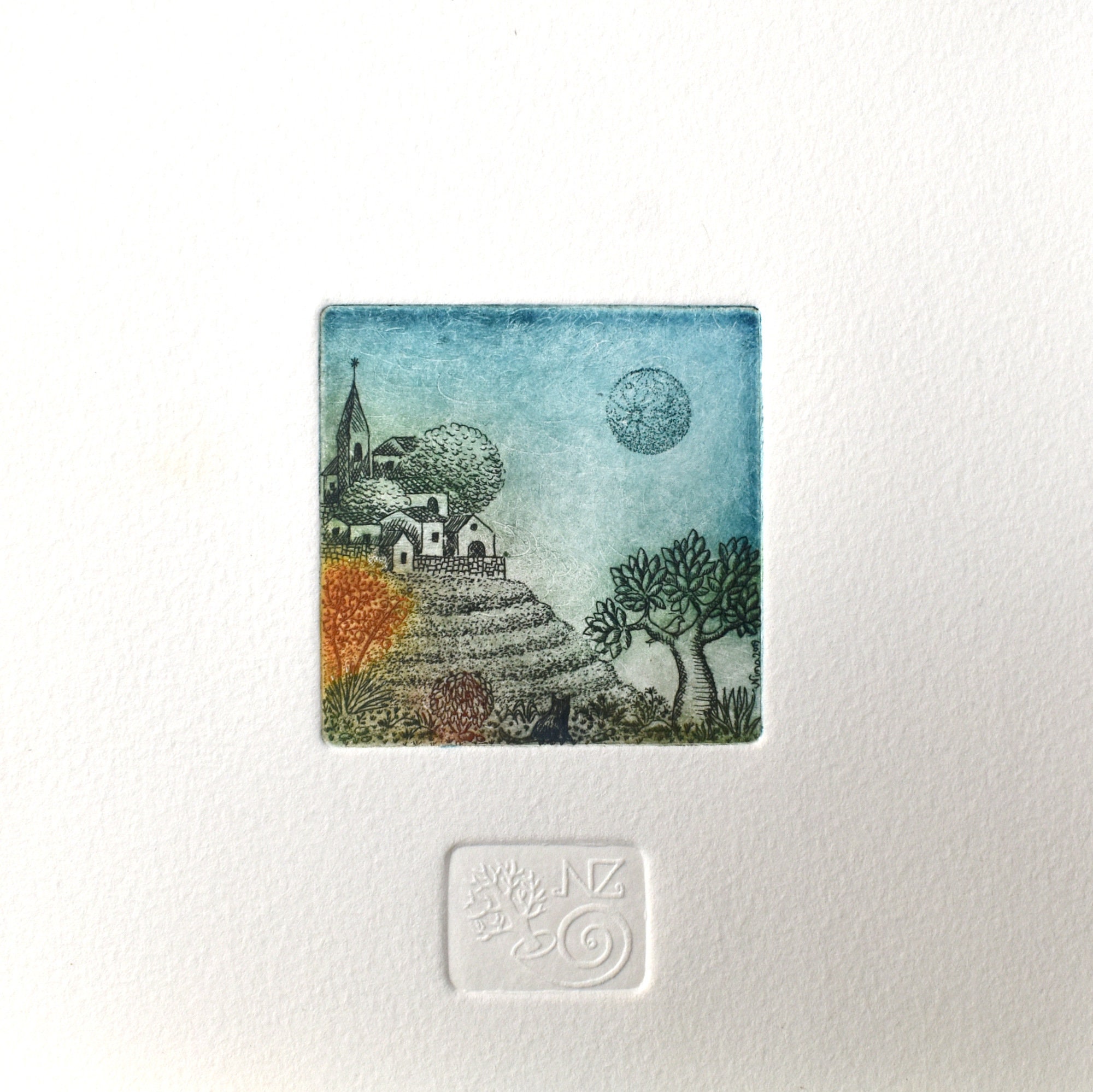 Full Moon, Original Etching, Small Engraving, Wall Art, Spiritual ...