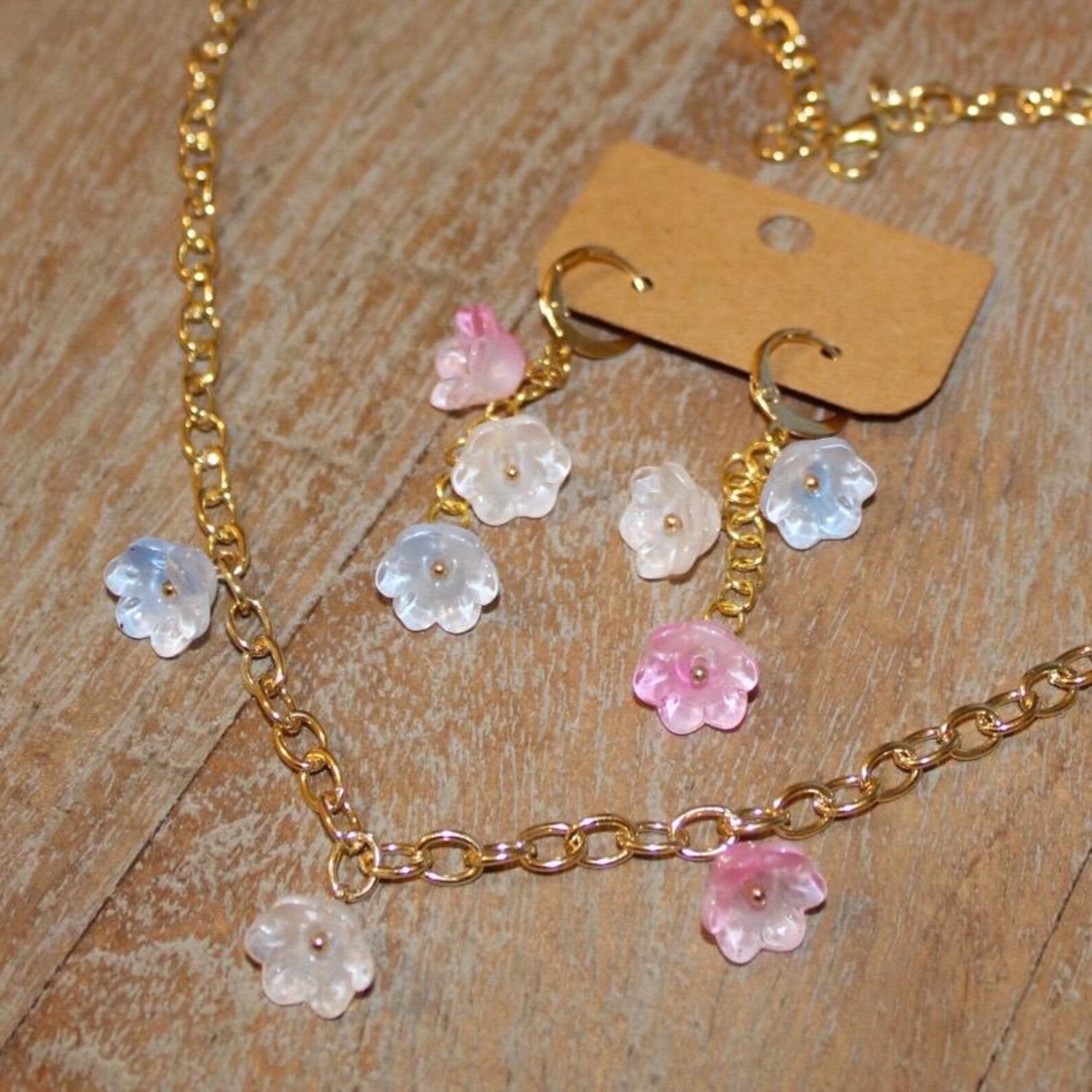 Trans Pride Flag Necklace & Earring Set: Tricolor Glass Flower Jewelry ...