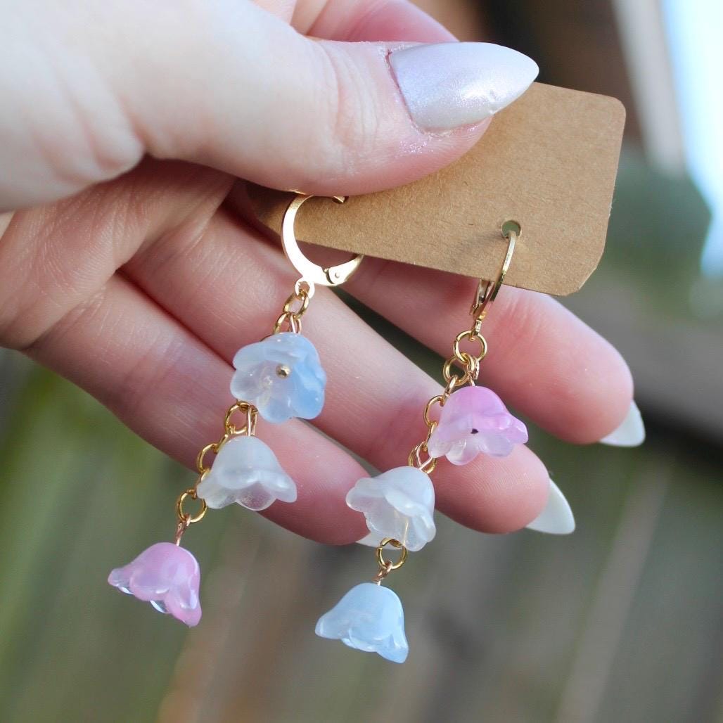 Trans Pride Flag Necklace & Earring Set: Tricolor Glass Flower Jewelry ...
