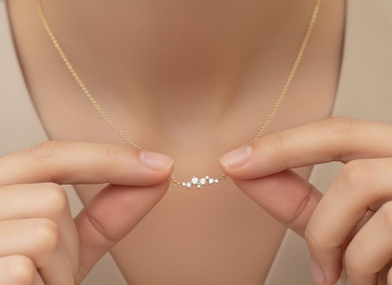 White Sapphire Cluster Necklace / Delicate Layering Necklace Gifts for ...