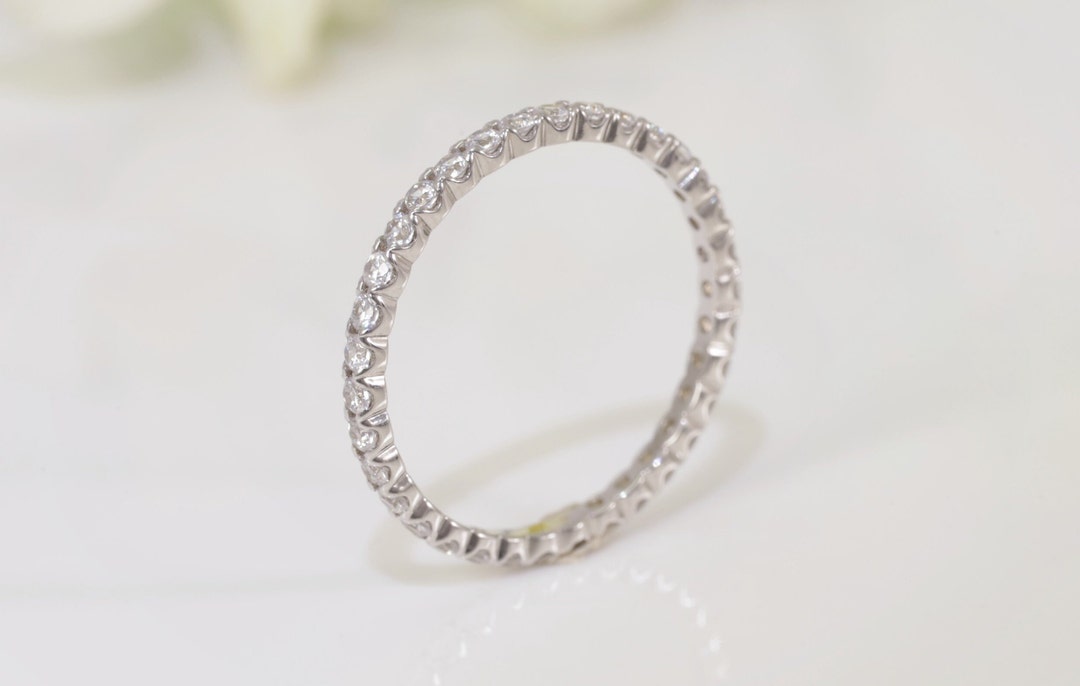 1.5mm Fishtail Moissanite Eternity Ring, Full Eternity Stackable Ring ...