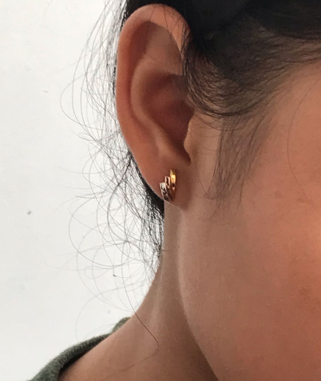 Three Color Earrings in 14K Solid Gold, Stud Post Earrings, Tri Color ...
