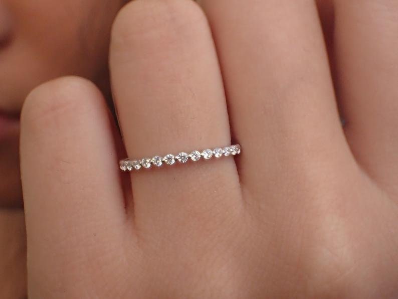 Single Prong Half Eternity Diamond Prong Wedding Band 1.5mm - Etsy