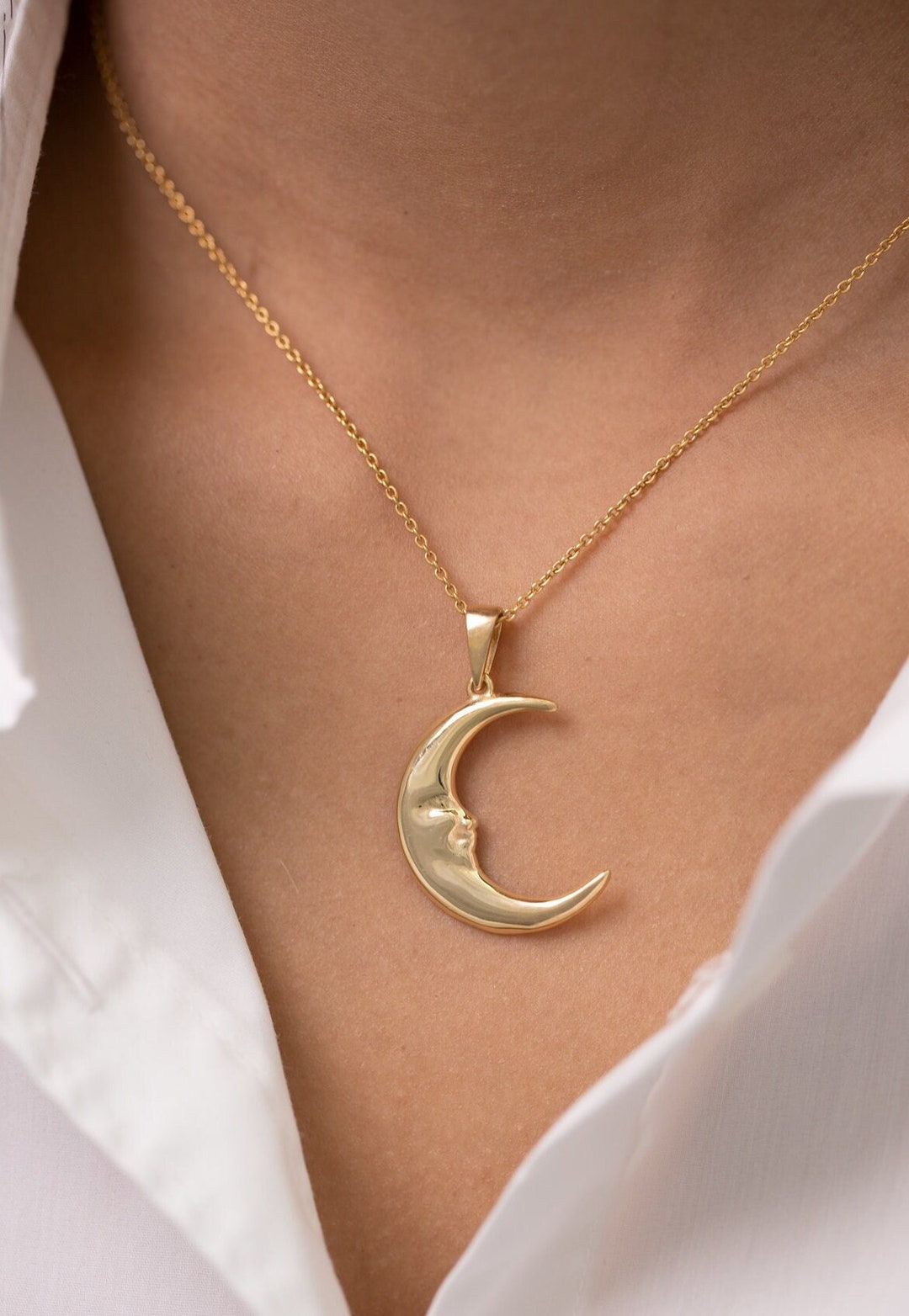 Half Moon Necklace, Face Half Moon Necklace, Half Moon Necklace, Moon ...