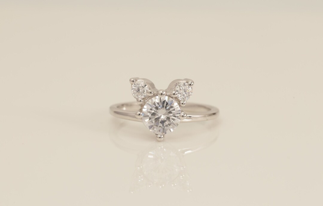Unique Diamond Engagement Ring, Bunny Style Bridal Solitaire Ring ...