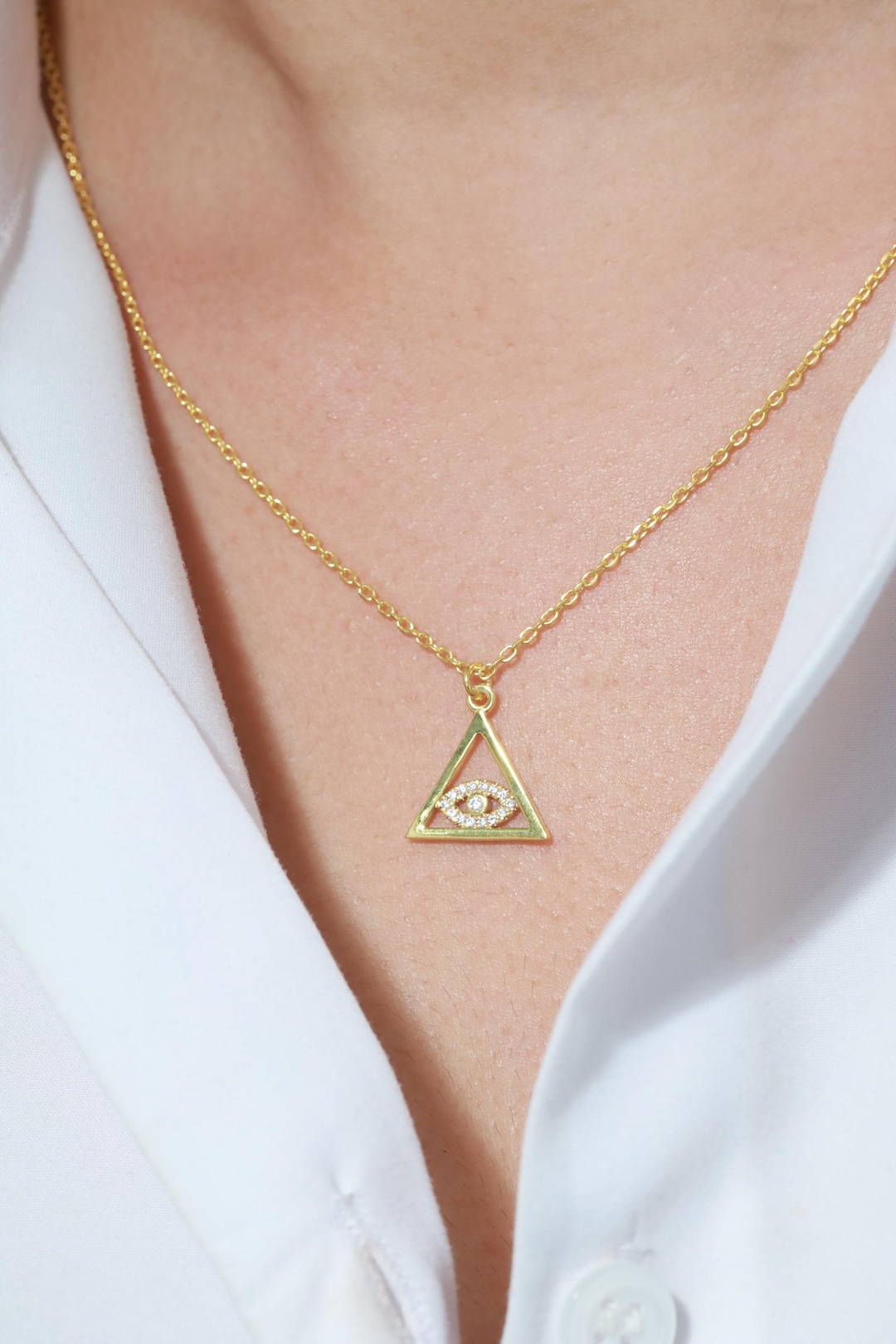 Illuminati Necklace, Evil Eye Pyramid Necklace, Triangle All Seeing Eye ...