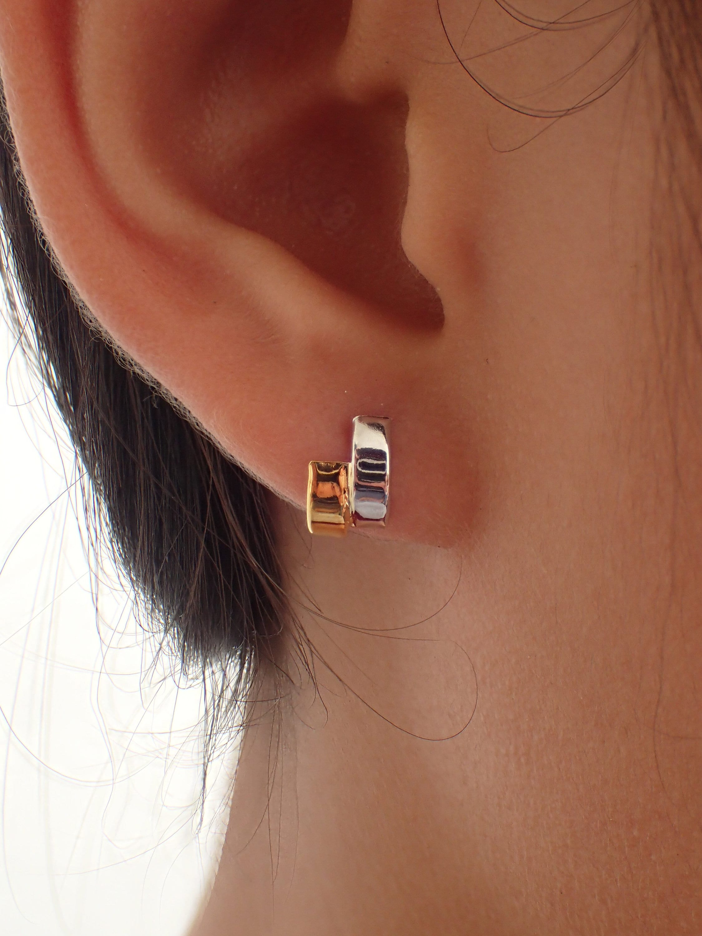 Two Tone Earrings / Earrings Gift for Her / 14k Solid Gold Two Color ...