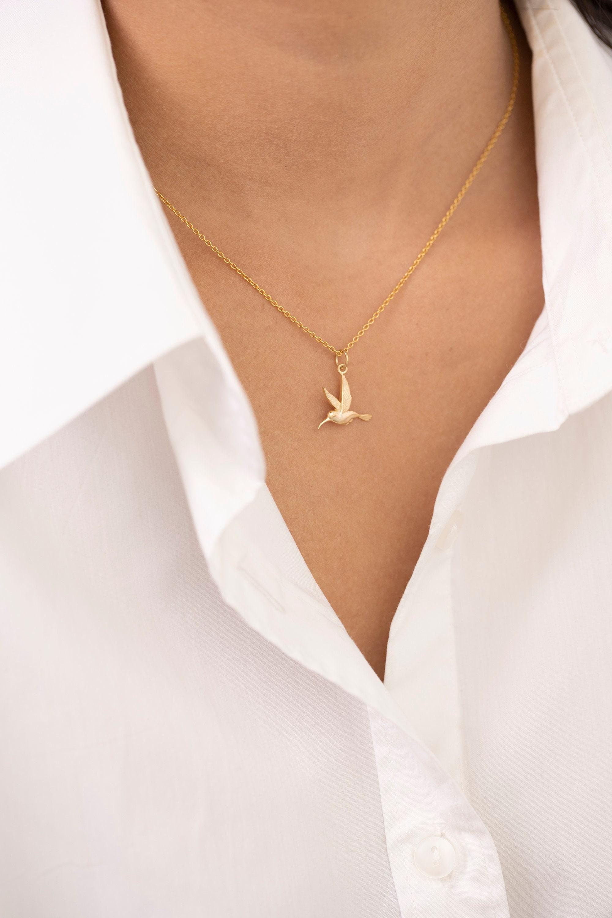 Humming Bird Pendent Necklace, Dainty Bird Necklace, Tiny Bird Necklace ...