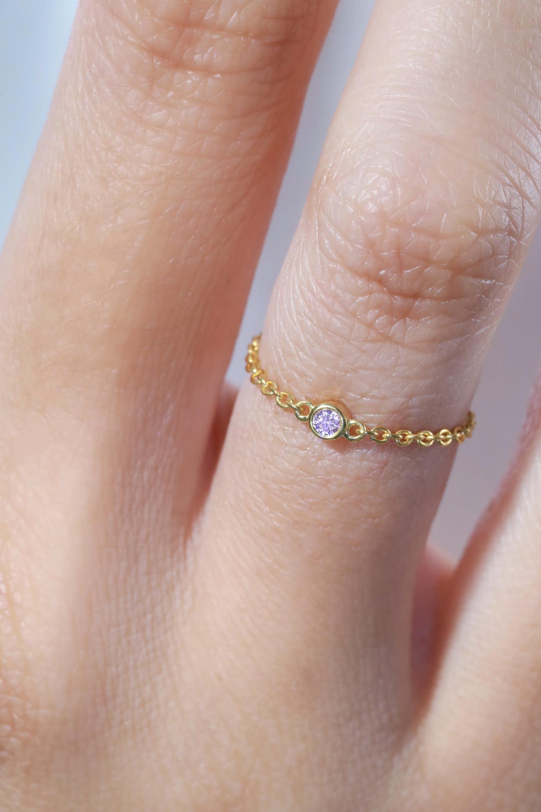 Bezel Set Pink Sapphire Chain Ring, September Birthstone Gifts ...