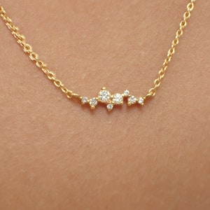 White Sapphire Cluster Necklace / Delicate Layering Necklace Gifts for ...