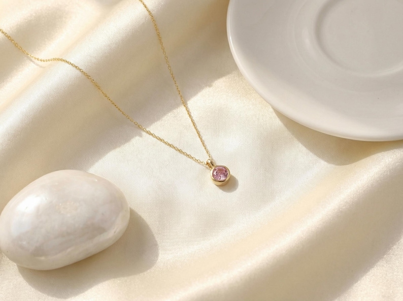 0.14ct Pink Sapphire Solitaire Necklace, 14k Solid Gold Pink Sapphire ...