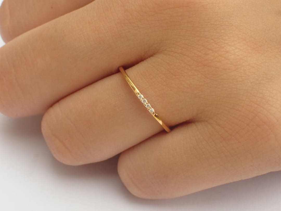 4 Stone Moissanite Stackable Ring 18K Gold Plated Minimalist Ring Thin ...