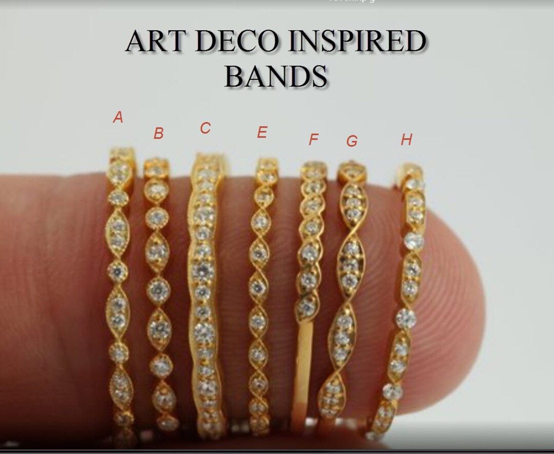 10k Vintage Inspired Art Deco Bands All Shapes White Sapphire - on Sale ...