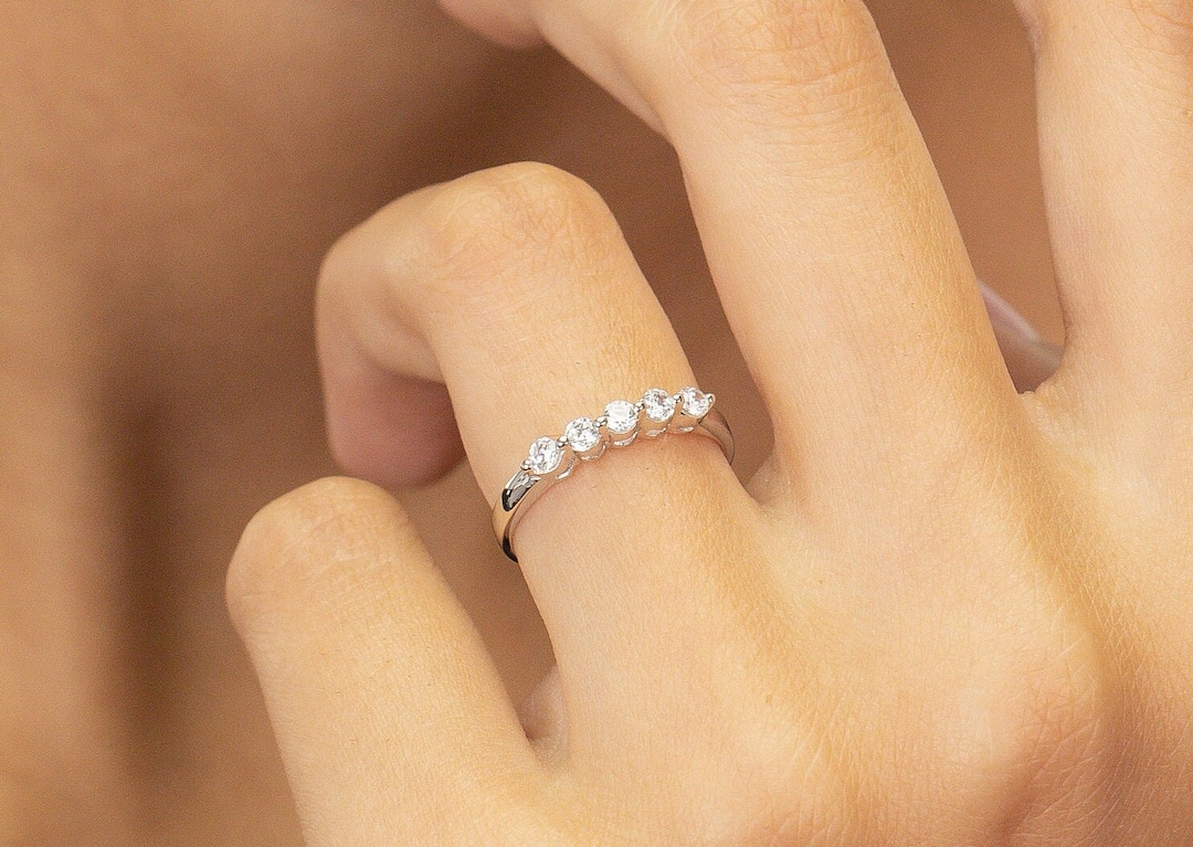 Five Stone Diamond Wedding Band, 5 Years Anniversary Band Gift for Her ...