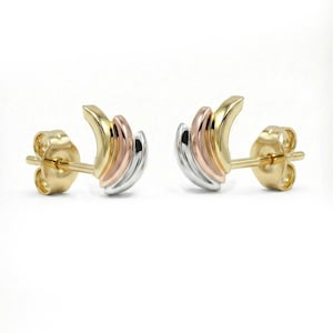 Three Color Earrings in 14K Solid Gold, Stud Post Earrings, Tri Color ...