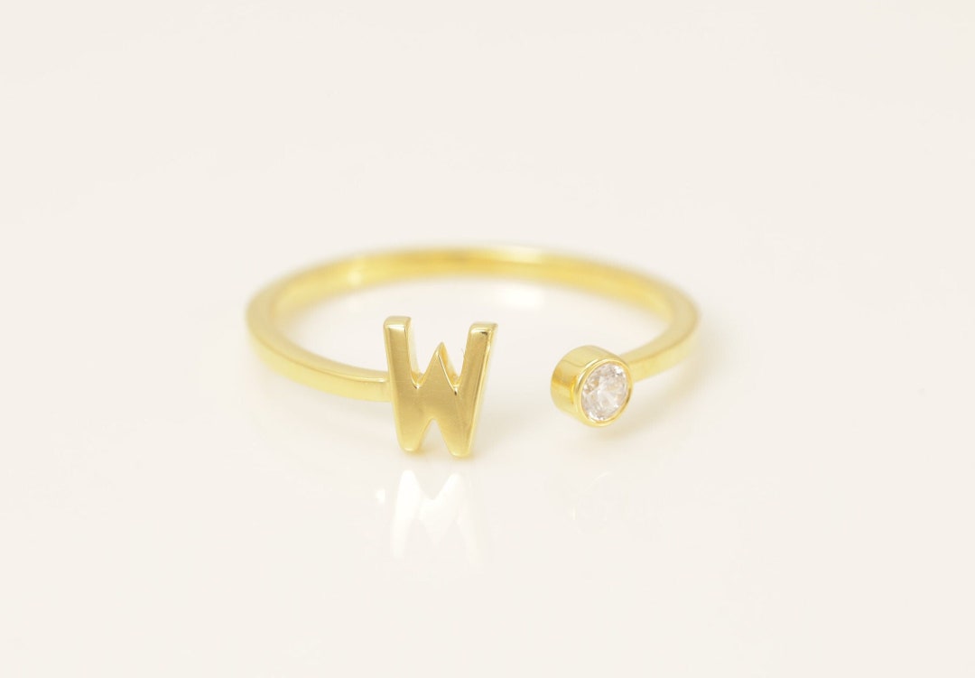 Personalized W Initial Rings, Open Cuff Ring, Dainty Initial Ring ...