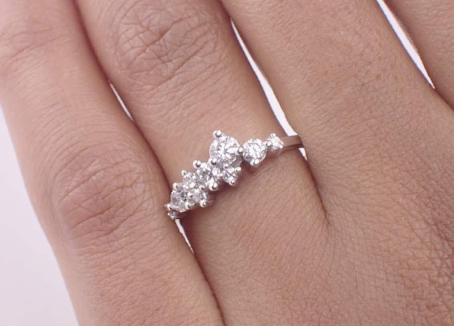 Diamond Cluster Ring in 14k Solid Gold Cluster Wedding Ring - Etsy