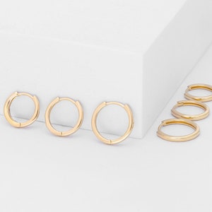 On Sale- Dainty Huggie Earrings, 14K Solid Gold Plain Huggies, Tiny Hoop Earrings, Classic ...