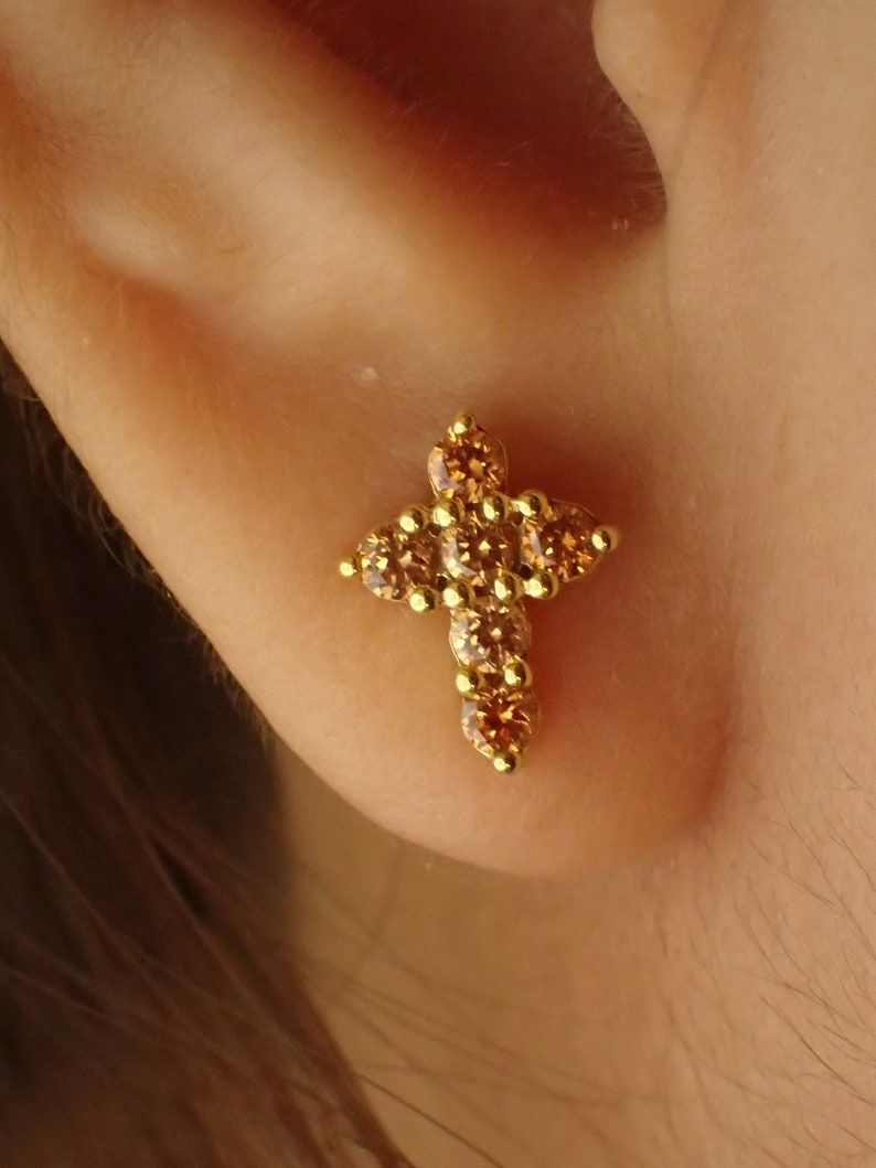Cross Stud Earrings / Citrine Earrings / Tiny Cross Studs - Etsy