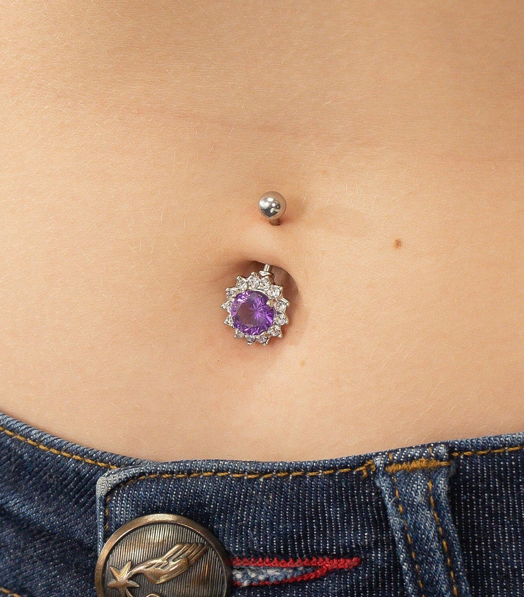 Amethyst Belly Button Ring, Body Jewelry, February Birthstones Gift ...