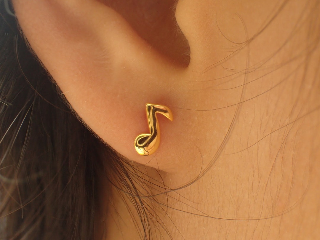 Quaver Stud Earrings / Music Note Jewelry in 14k Solid Gold / Gift for ...