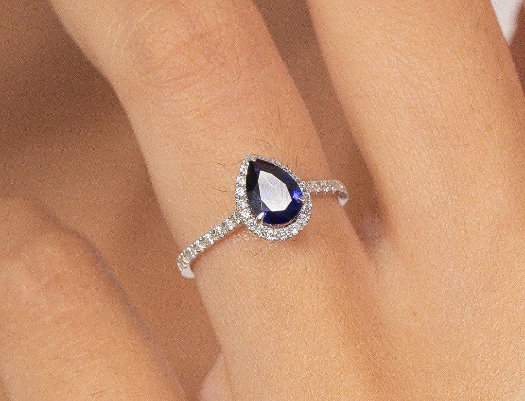 Pear Shaped Blue Sapphire Engagement Ring, September Birthstone Ring ...