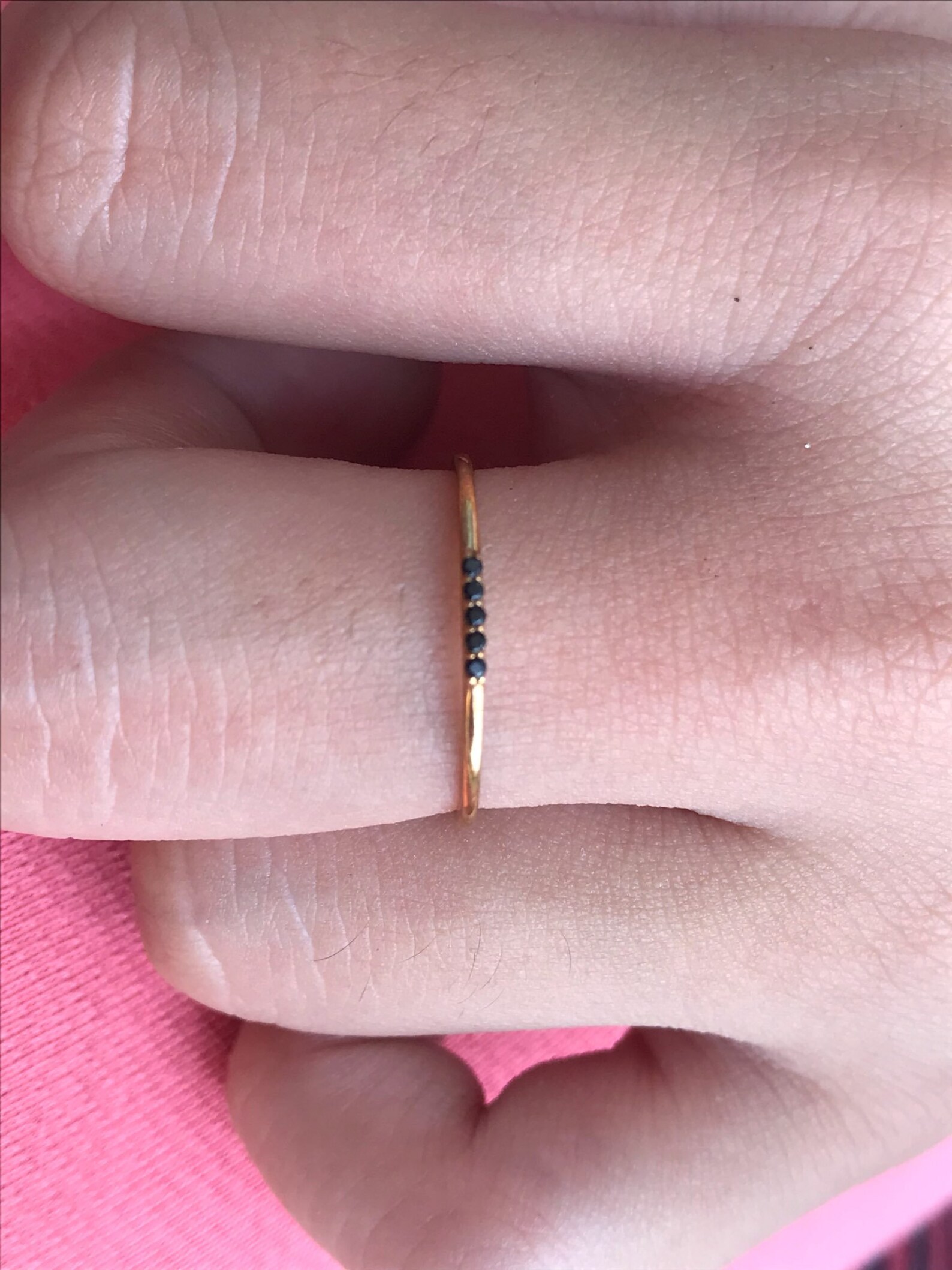 5 Stones Black Diamonds Ring 1mm 14K Solid Gold Stacking - Etsy