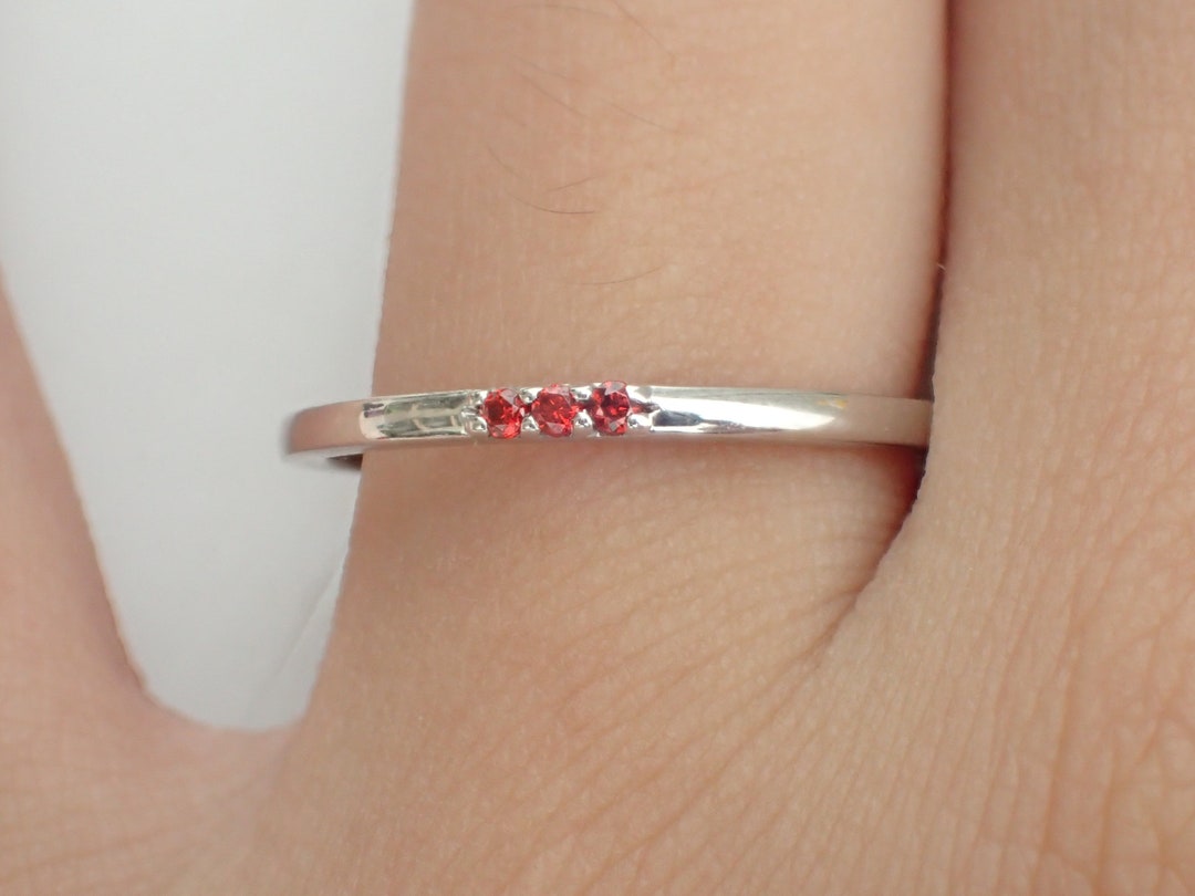 3 Stone Red Ruby Ring, Solid Gold Ruby Band, Stackable Ruby Ring, 3 ...