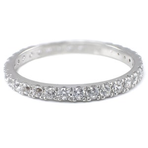 Full Eternity Diamond Wedding Band 1.3mm / 14k Gold Micro Pave Eternity / Thin Dainty Stacking ...