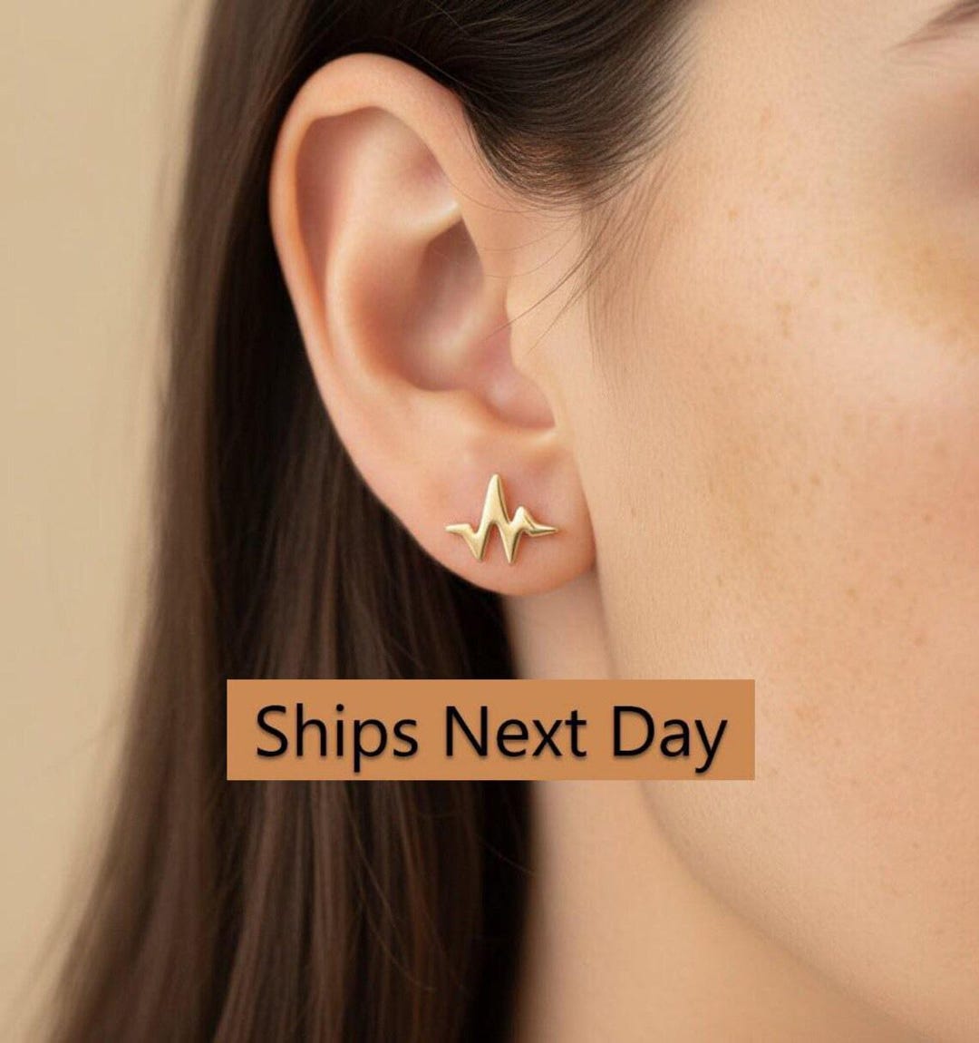 Heartbeat Stud Earrings, Minimalist Heart Pulse Studs for Women, 18K ...