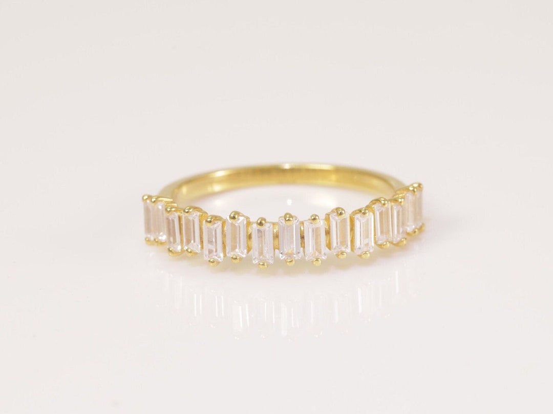 Baguette Diamond Wedding Ring, 14K Solid Gold Diamond Ring, Half ...