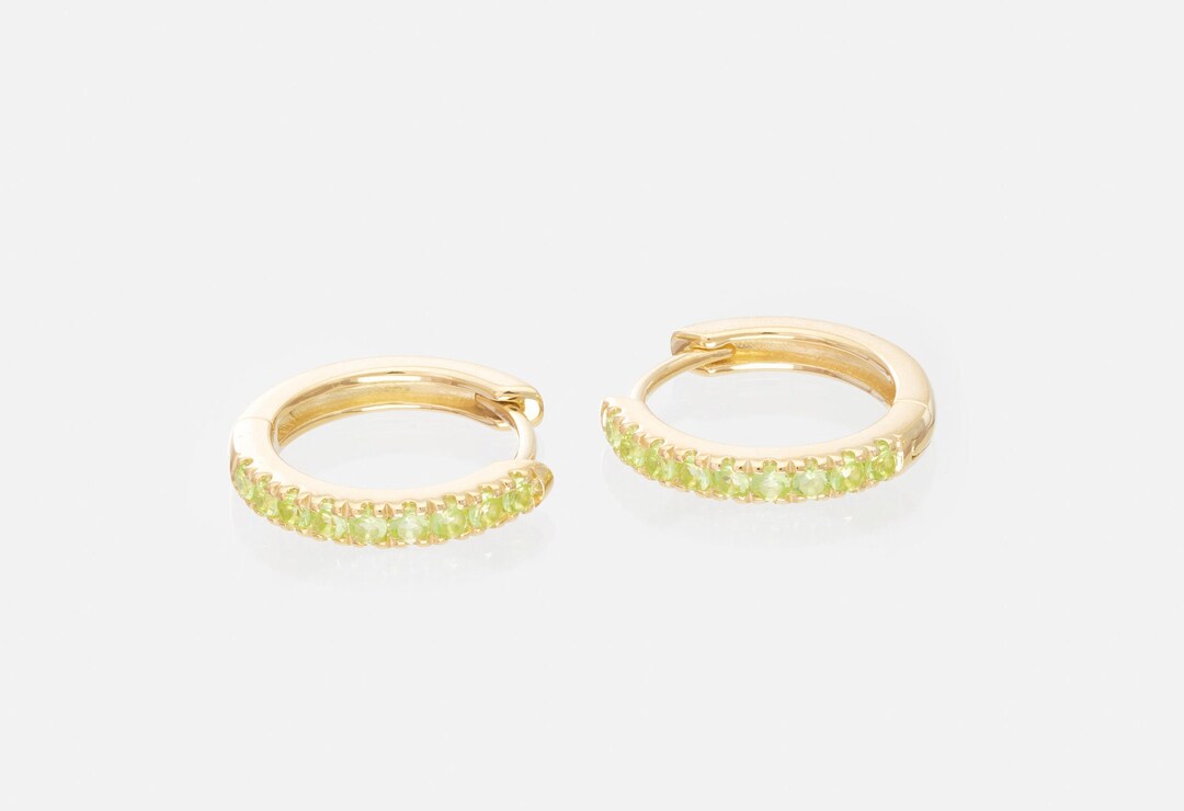 Peridot Hoop Earrings, August Birthstone Gifts, Huggies Hoop Earrings ...