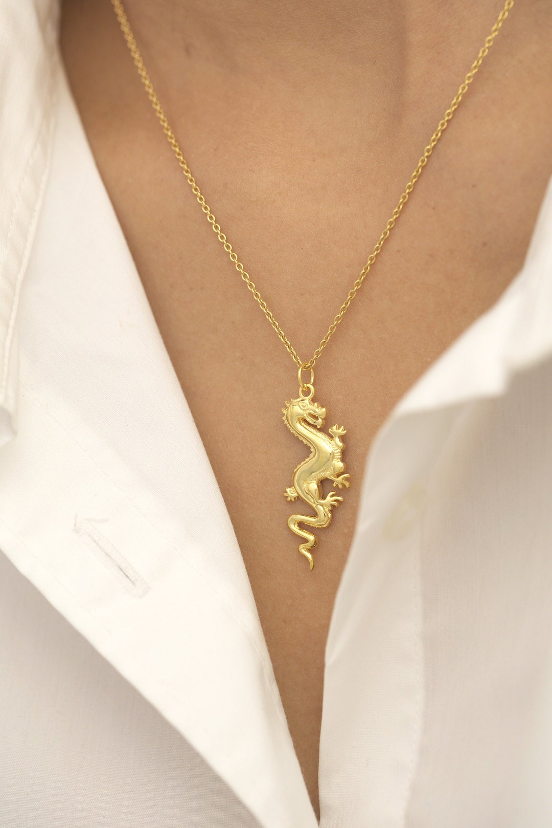 Chinese Dragon Pendant Necklace, Chinese Dragon Charm, Jade Dragon ...